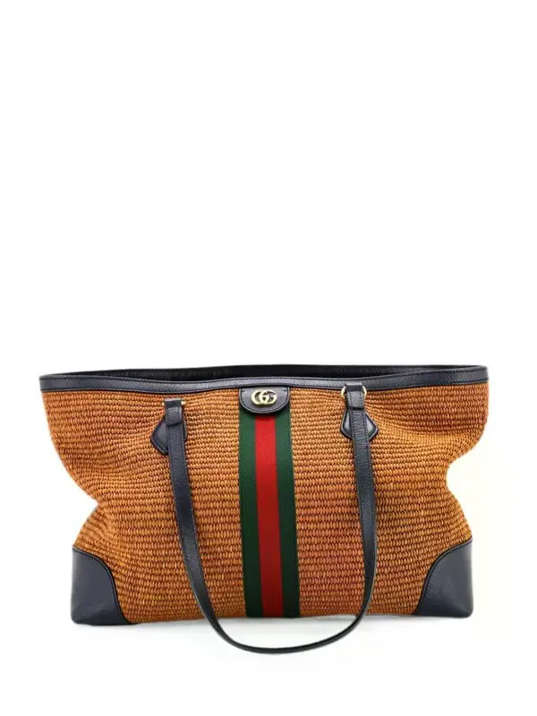 Gucci Ophidia Shopping Straw Medium Tote Bag - Blue