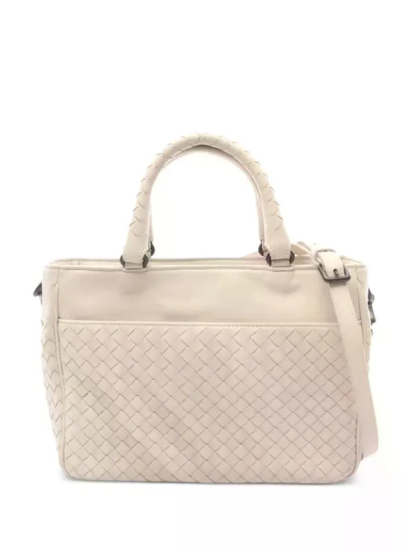 Bottega Veneta Off White Leather Intrecciato Handbag - Neutrals