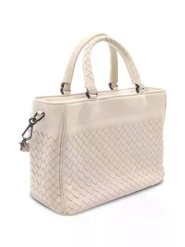 Bottega Veneta Off White Leather Intrecciato Handbag