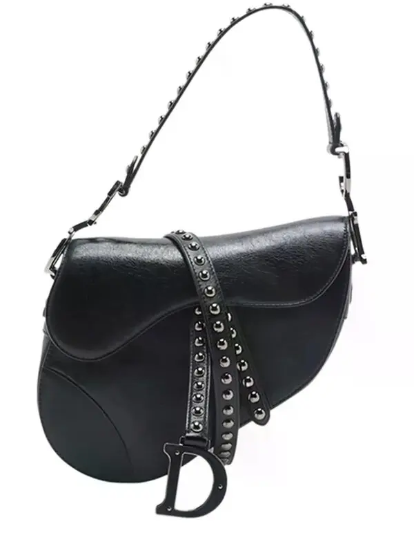 Dior 2000-2026 Leather Rubber Studs Saddle Bag Satchel - Black