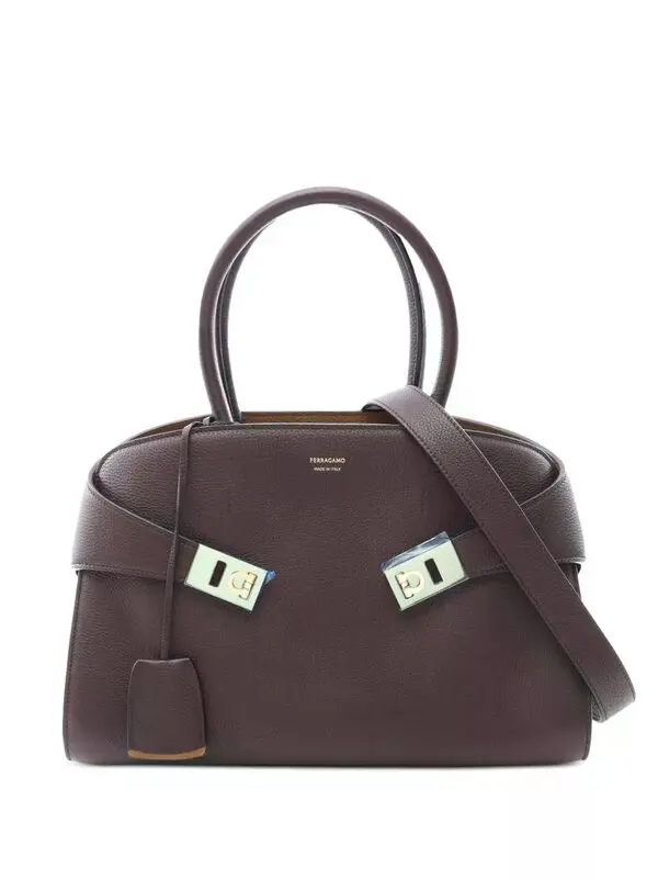 FERRAGAMO Medium Hug Leather Tote Bag - Brown