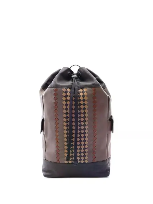 Bottega Veneta Intrecciato Stripe Leather Backpack - Brown