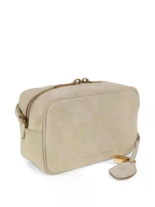 Brunello Cucinelli Suede Shoulder Bag With Logo Embossing
