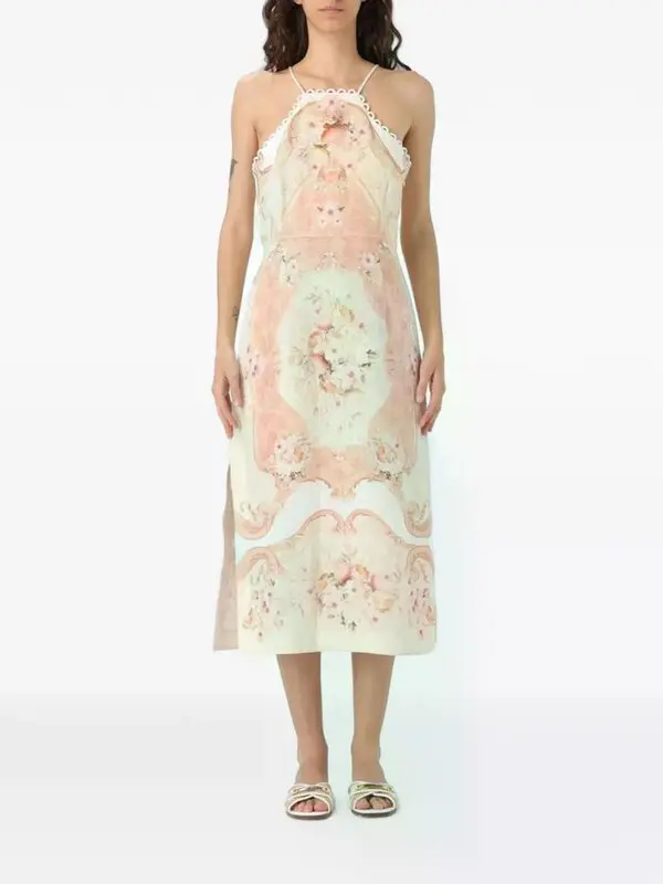 TWINSET Floral-print Scalloped-trim Midi Dress - Neutrals