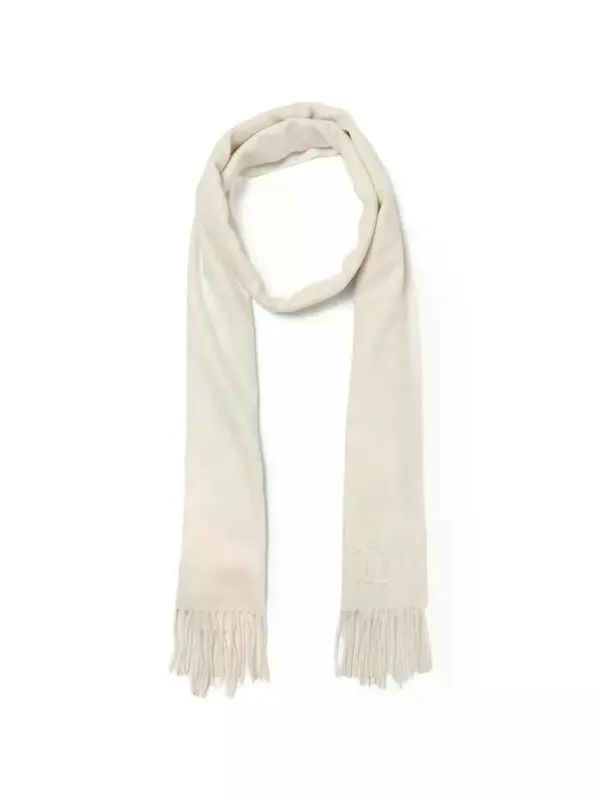 Max Mara Monogram-embroidered Fringed-hem Scarf - Neutrals