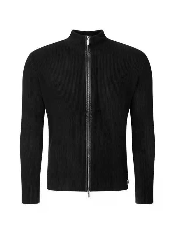 Karl Lagerfeld Ribbed-knit Zip-up Cardigan - Black