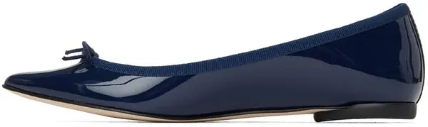 Repetto Navy Patent Leather Ballet Flats With Bow Detailing