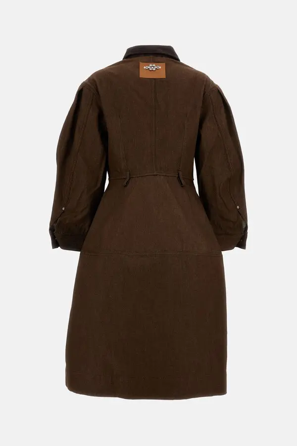 Simone Rocha Midi Workwear Dress With Pearl And Crystal Appliqués - Brown