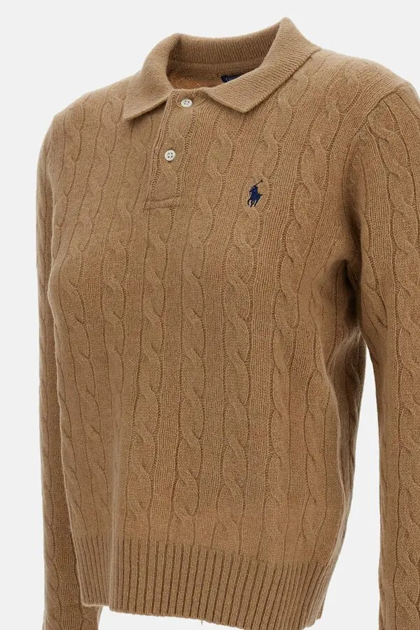 Polo Ralph Lauren Polo A Maniche Lunghe In Misto Lana - Beige