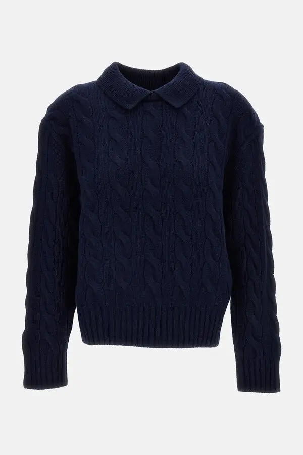 Polo Ralph Lauren Maglia Polo A Trecce In Lana E Cashmere - Blu
