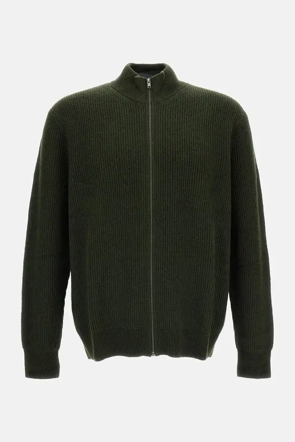 LES DEUX Cotton Rib Knit Zip-up Cardigan - Verde