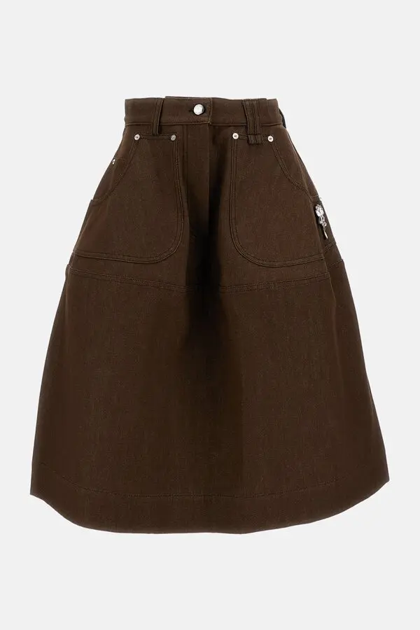 Simone Rocha Gonna Midi Utility Hip Bustle Con Cristalli - Marrone