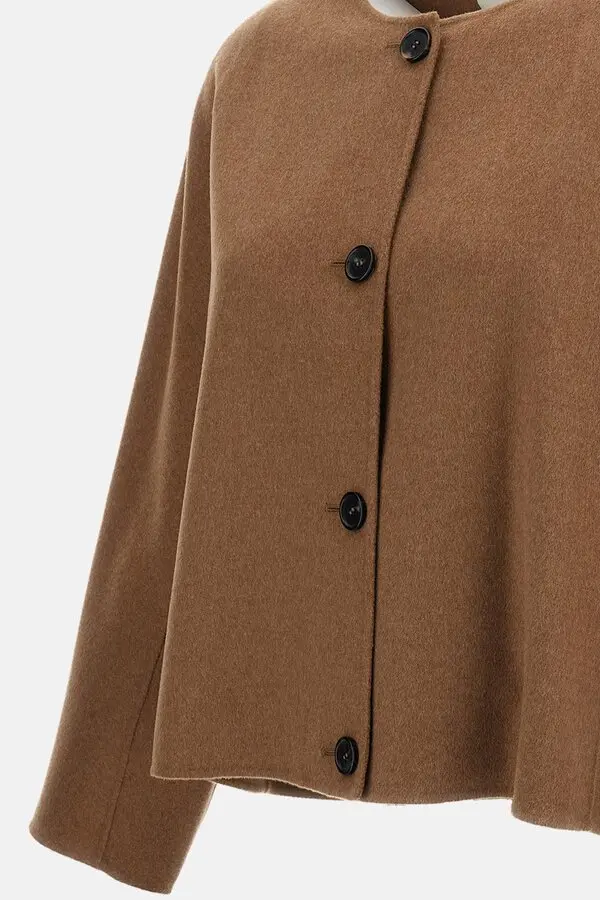 Max Mara Giacca Crop In Drap Di Lana Con Sciarpa