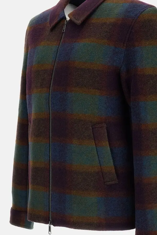 LES DEUX Giacca Coach In Misto Lana A Quadri Con Zip