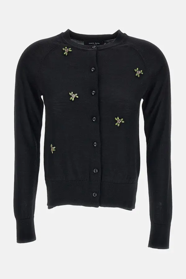 Simone Rocha Cardigan In Lana Merino E Seta Con Applicazioni