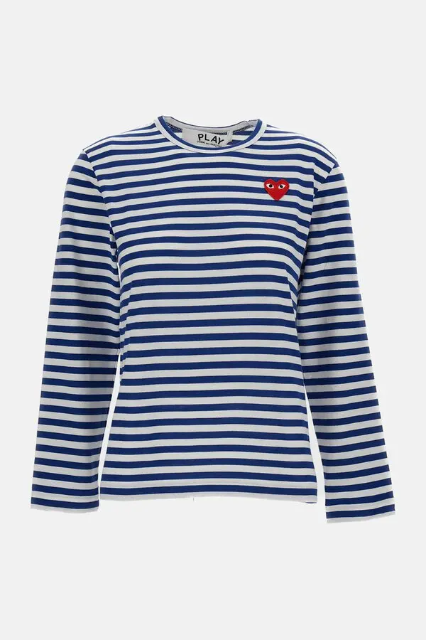 Play Comme Des Garcon T-shirt A Righe Con Logo Cuore Rosso - Blu