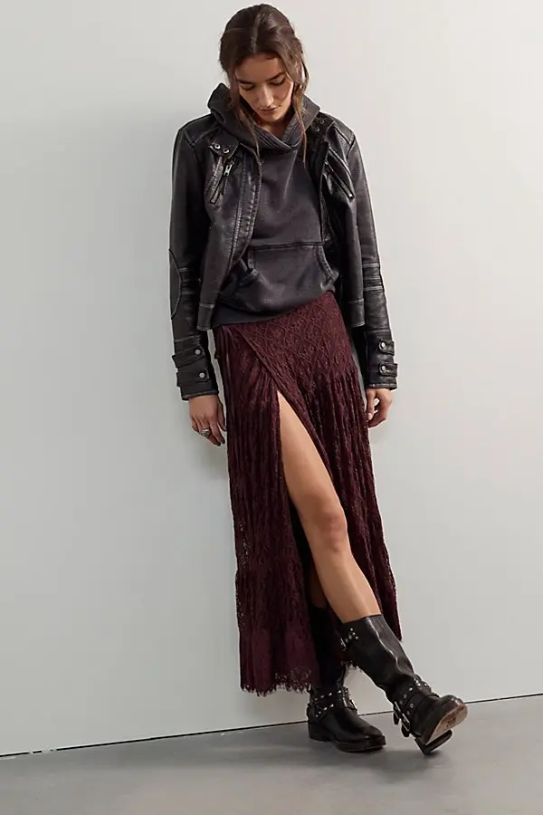 Free People Lace Maxi Skirt - Brownstone