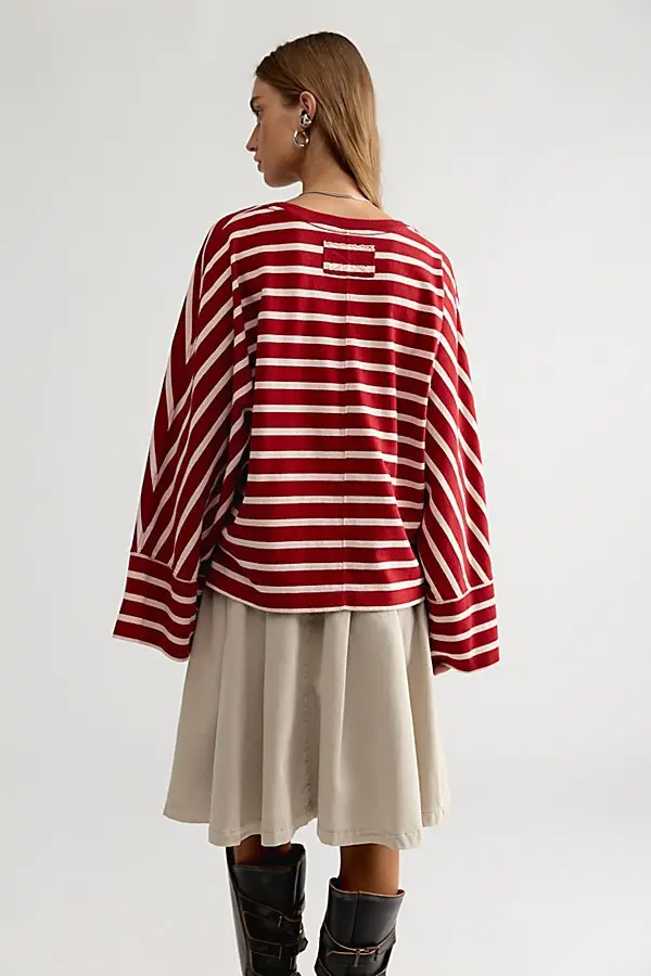 Free People We The Free Atlas Dolman Striped Long Sleeve Top - Berry Combo