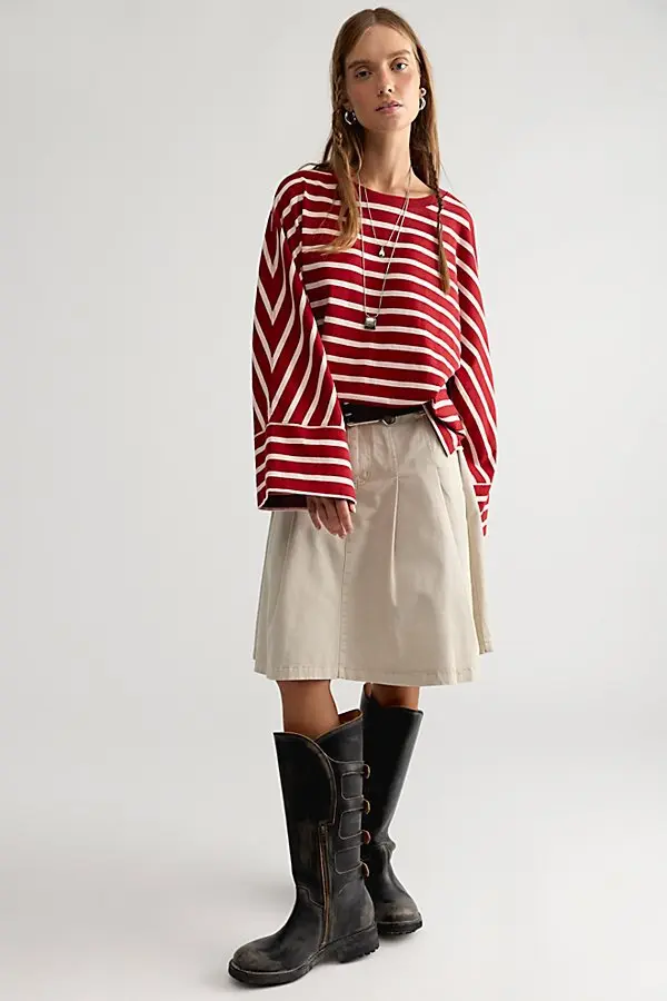 Free People We The Free Atlas Dolman Striped Long Sleeve Top - Berry Combo