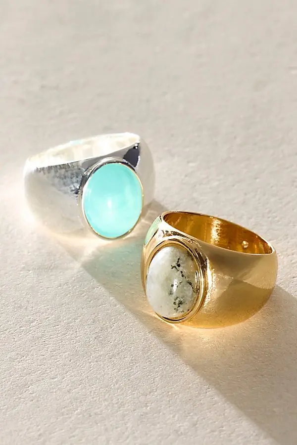 Free People Glow Stone Ring - Silver/amazonite