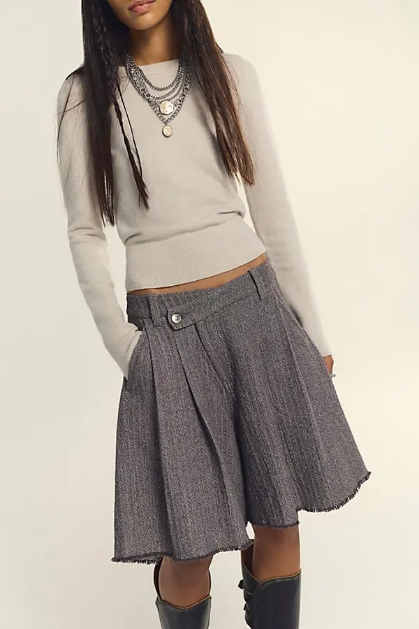 Free People We The Free Porter Trouser Shorts - Grey Combo