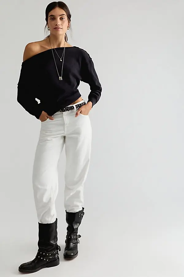 Free People Asymmetrical Boatneck Sweatshirt - Black