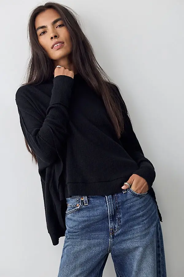 Free People We The Free Moon Daisy Turtle-neck Twofer - Black