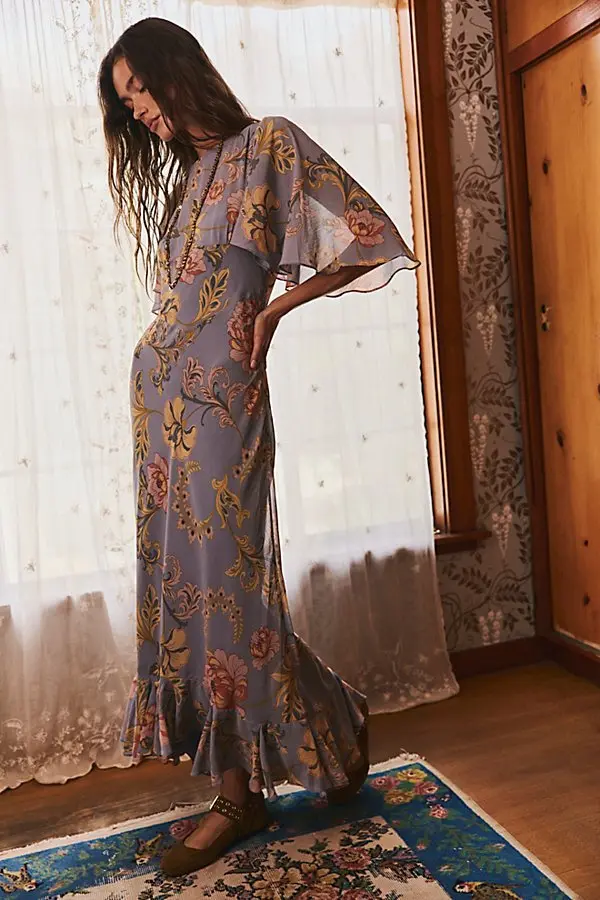 Free People Swan Song Printed Midi Dress - Tradewinds Combo