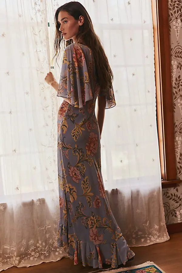 Free People Swan Song Printed Midi Dress