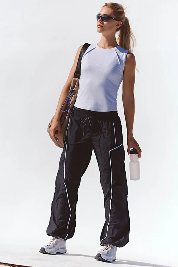 Free People Nylon Parachute Pants - Black Combo