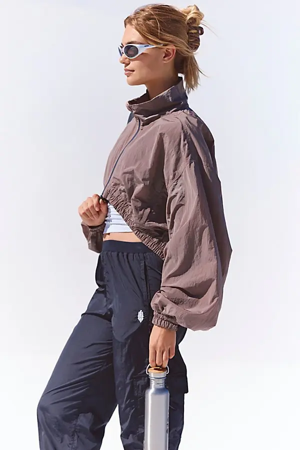 Free People Cropped Nylon Zip-up Jacket - Sandstorm