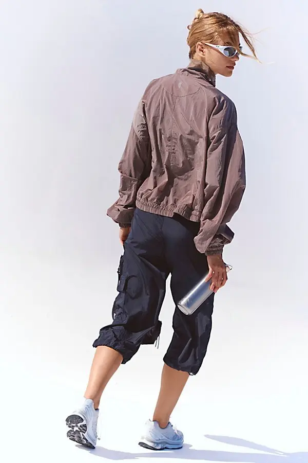Free People Cropped Nylon Zip-up Jacket - Sandstorm