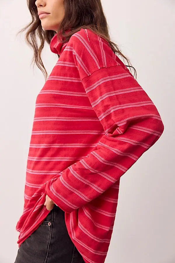 Free People Nevada Striped Long-sleeve Tee - Scarlet Combo