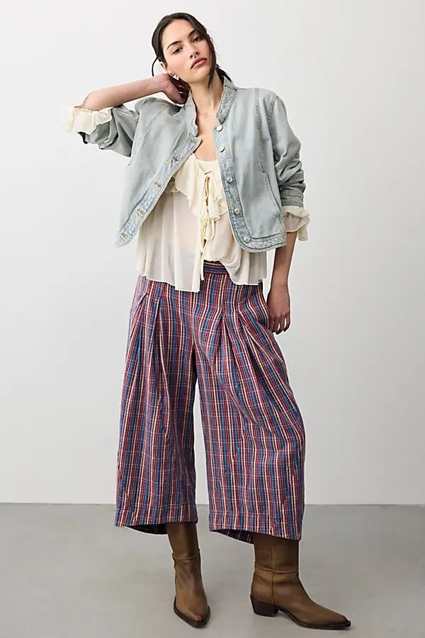 Free People Misty Haze Crop Pull-on Pants - Berry Combo