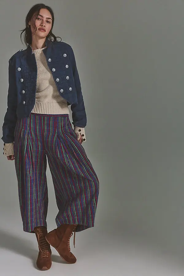 Free People Misty Haze Crop Pull-on Pants - Navy Combo