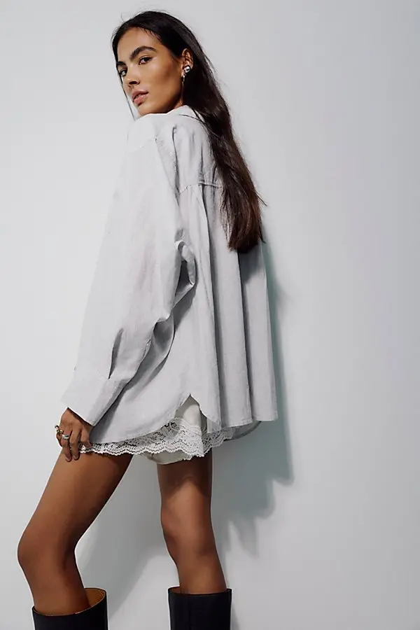 Free People Sabine Striped Linen Button Down Top