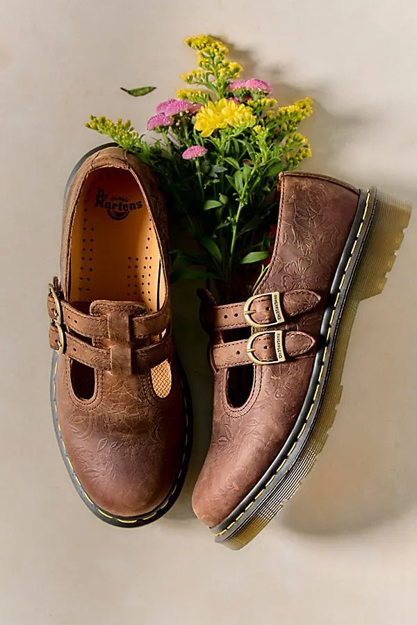 Dr. Martens 8065 Mary Janes With Double Buckle - Dark Brown Crazy Horse Em