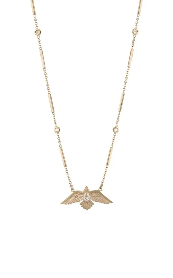Jacquie Aiche 14k Yellow Teardrop Dia Satin Tunderbird 4 Dia Bezel 14 Smooth Bar Necklace - Gold
