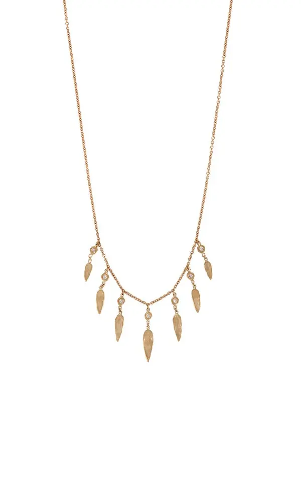 Jacquie Aiche 14k Yellow 7 Dia Graduated Hammered Elongated Teardrop Shaker Necklace - Gold