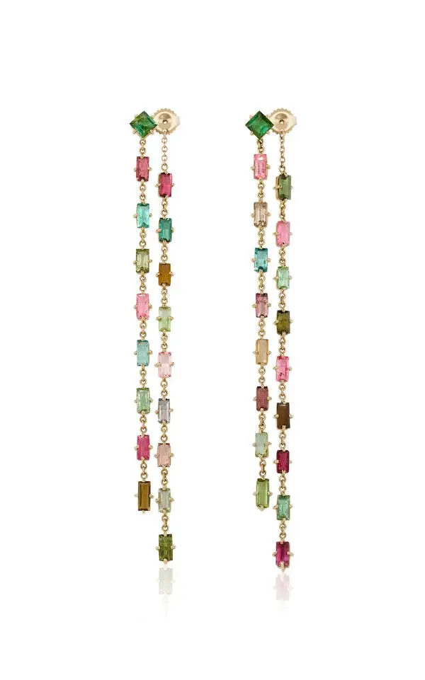 Jacquie Aiche 14k Yellow Gold Baguette Color Tourmaline Drop Stud Earrings - Multi