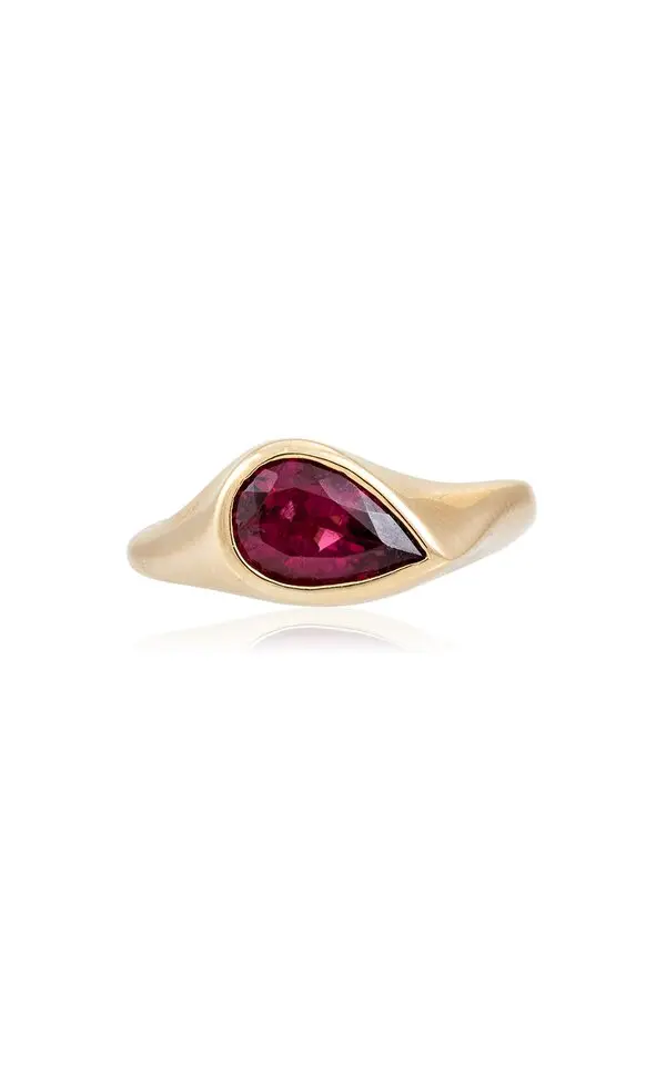 Jacquie Aiche 14k Yellow Tilted Dark Pink Tourmaline Teardrop Ring
