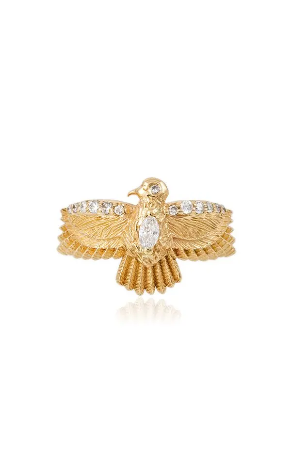 Jacquie Aiche 14k Yellow Small Pave Marquise Dia Center Thunderbird Ring - Gold