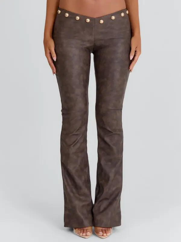 OUTCAST Kamaris Flared Pu Pants With Stud Detail