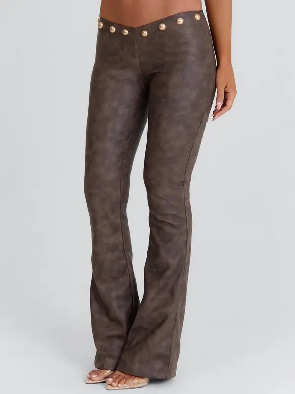 OUTCAST Kamaris Flared Pu Pants With Stud Detail