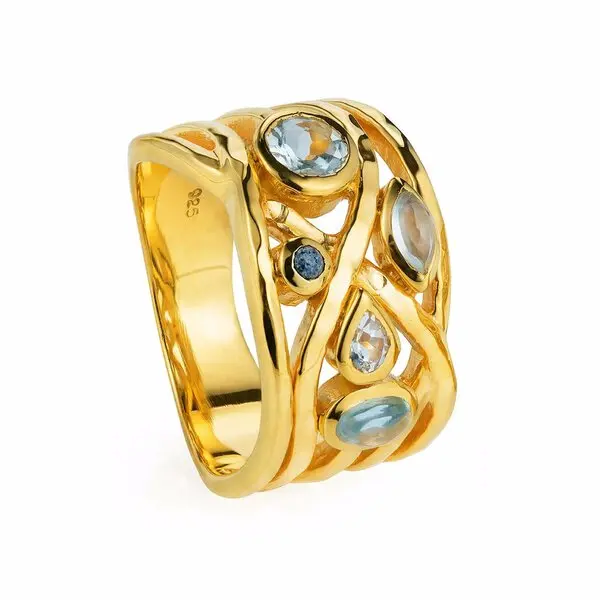 NEOLA DESIGN Ring With Aquamarine, Blue Topaz, Lapis Lazuli Gemstones Liana - Gold