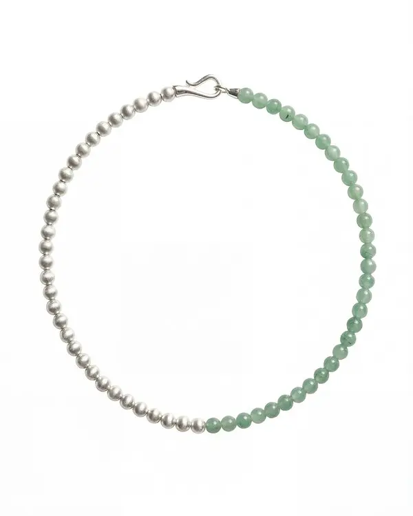 SEREE Duo Silver & Jade- Aventurine Beaded Necklace - Green