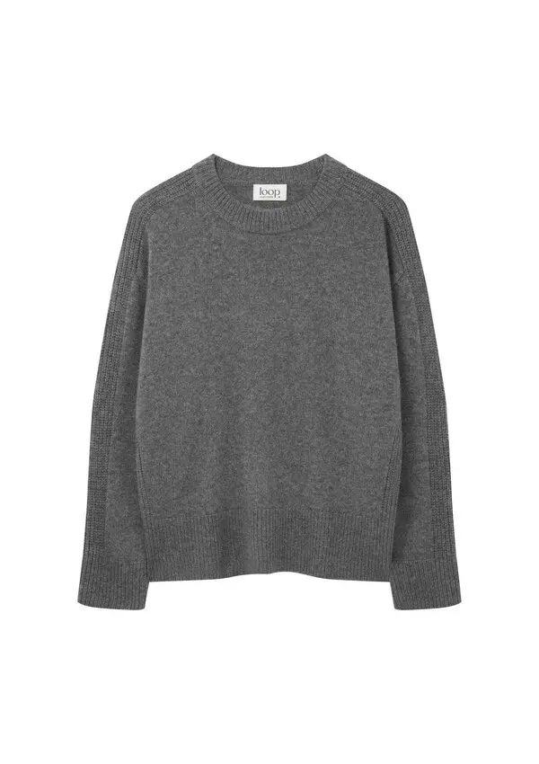 LOOP CASHMERE Cashmere Longline Crew Neck Sweater In Pewter