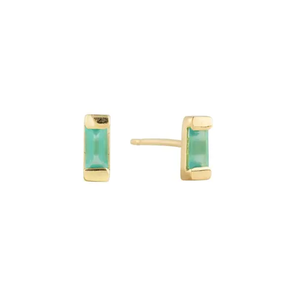 BEYJOU Gold / Green Mini Baguette Earrings Green Onyx