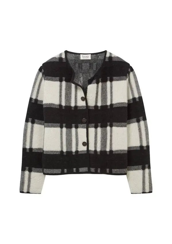 LOOP CASHMERE Reversible Check Jacket - Black