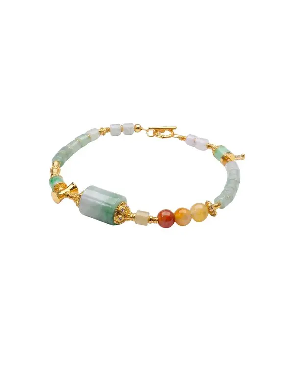 SEREE Mosaic Jadeite Beaded Drop Earrings - Green